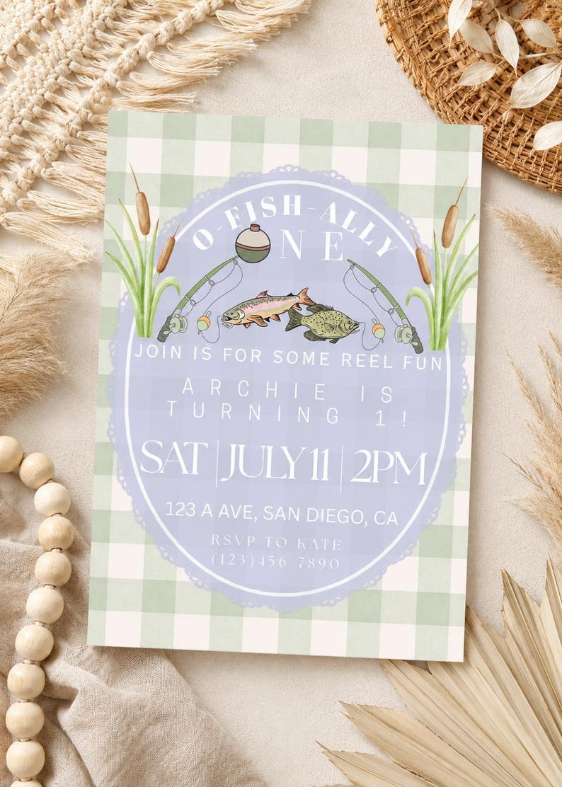 O-fish-ally One Birthday Invitation | Fishing Birthday Party Invite ...