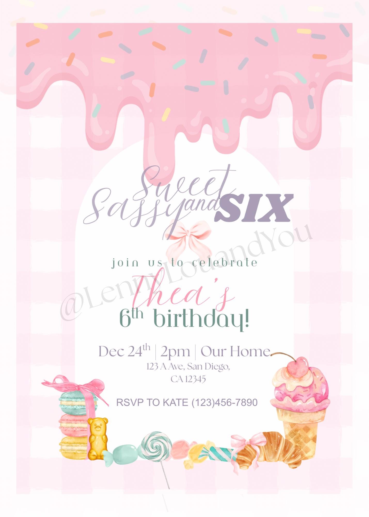 Sweet Sassy and Six Birthday Invitation, Girl 6th Birthday Invitation ...