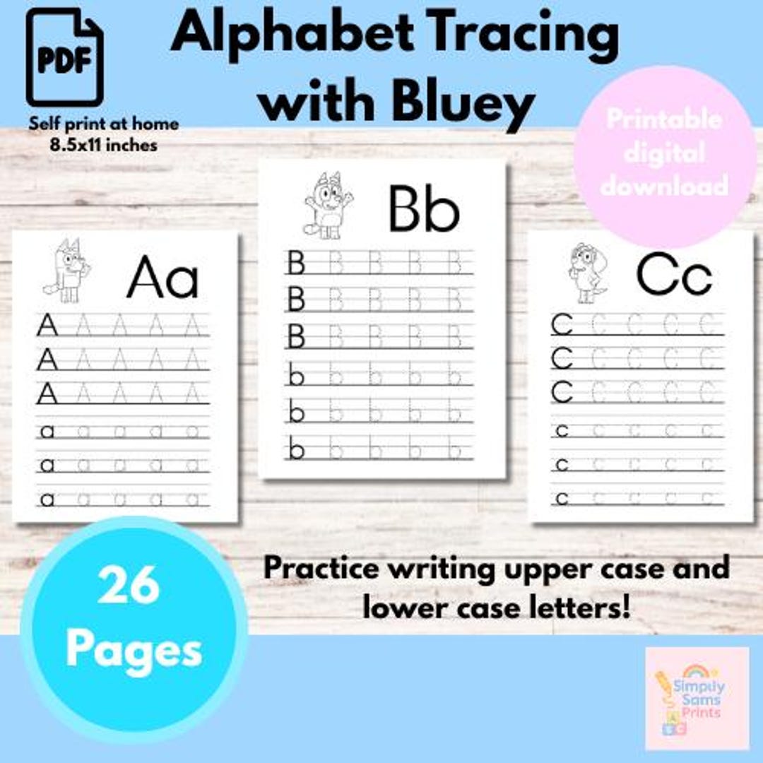 Bluey Letter A Tracing Worksheet for Kids, Printable Alphabet Practice ...