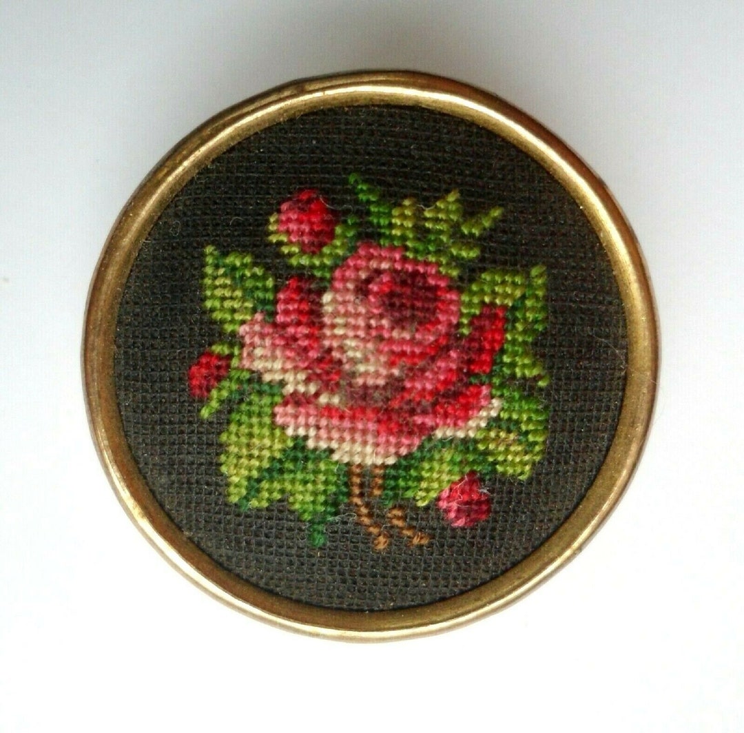 Antique Austria Micro Petit Point Rose 1-3/8 Brooch - Etsy