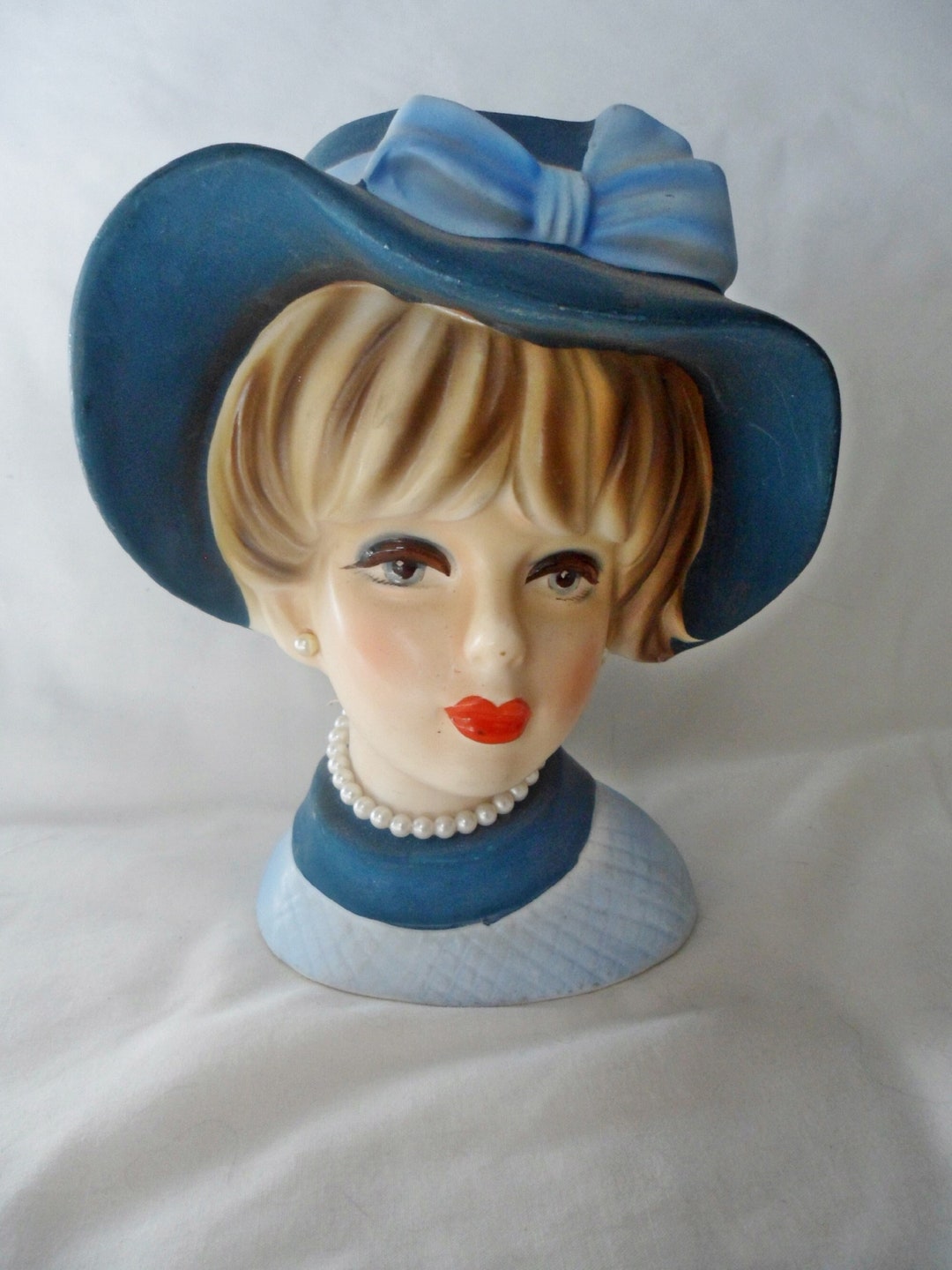 Vintage Napcoware Lady Head Vase Blue Hat - Etsy