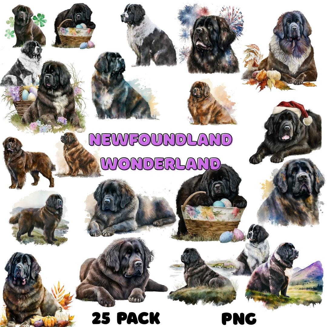 25 Newfoundland Watercolor Clipart, Dog, Puppy, Clipart, Png, Newfie ...
