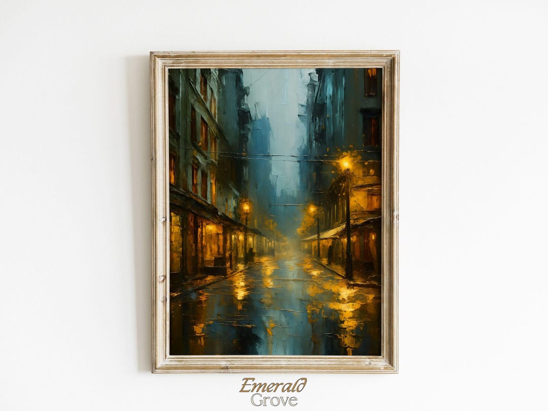 Rainy Evening on City Street | Golden Glow Urban Nightscape | Twilight ...