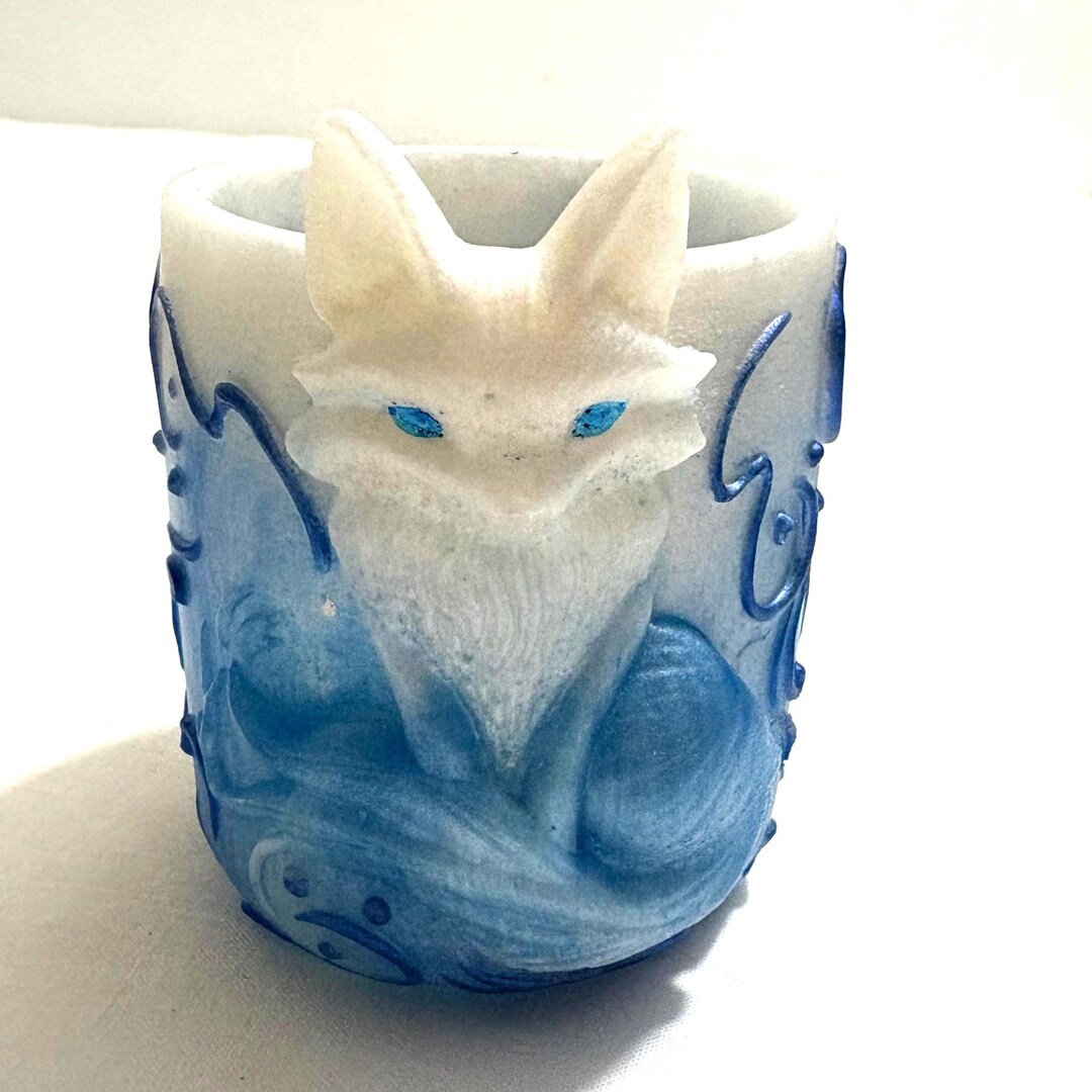 Resin Fox Jar, Blue and White Pen Holder, Toothbrush or Makeup Brush ...