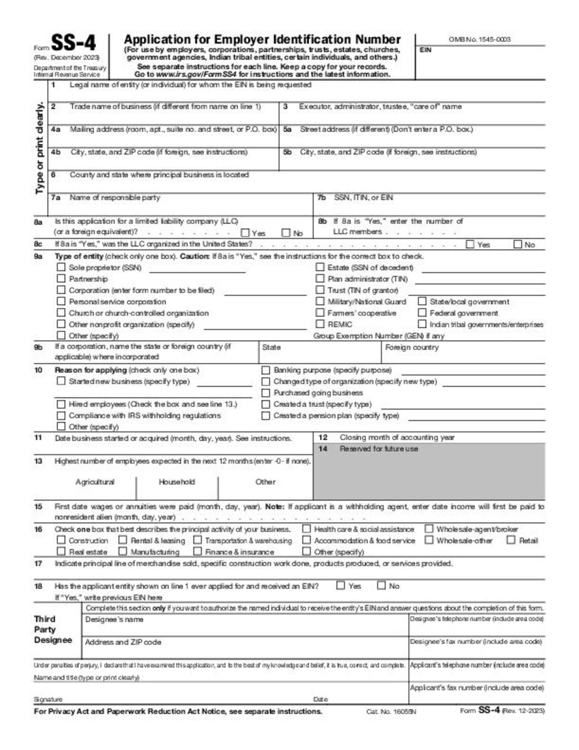 IRS SS-4: Application for Employer Identification Number - Etsy