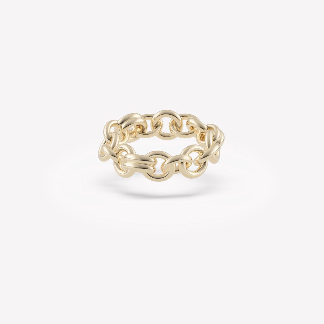 14K Gold Chain Ring Interlocking Chain Ring Yellow Gold Chain Link Ring ...