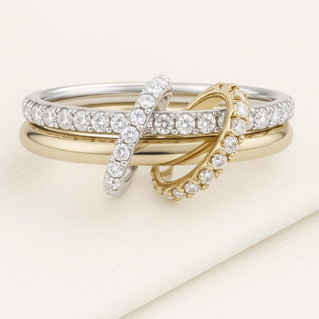 14K Two Tone Gold Connecting Ring | Diamond Interlocking Band ...