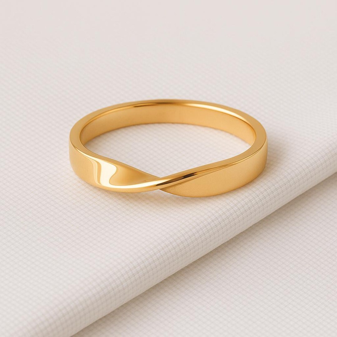 14k Solid Gold Mobius Wedding Band Twist Ring Mens Womens Simple ...