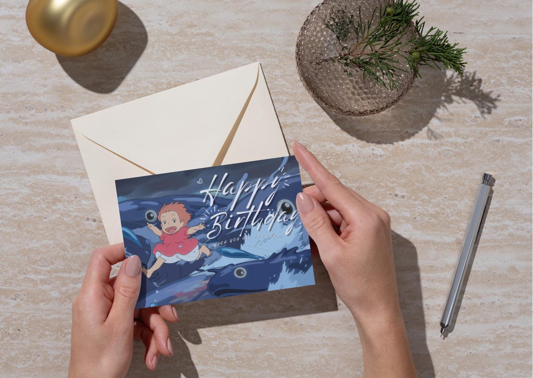 Ponyo Ghibli Happy Birthday Greeting Card, Ready-to-print, DIY ...