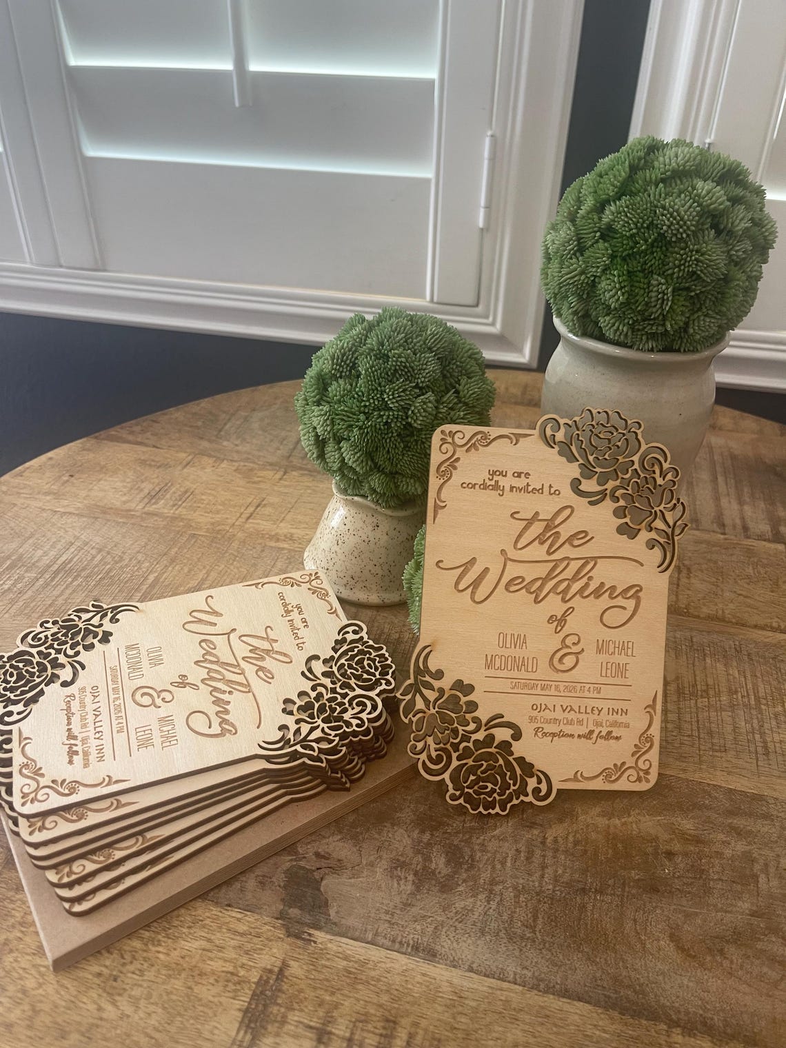 Laser Cut Wooden Wedding Invitations - Lauren Design - 4x6 Size - Made ...