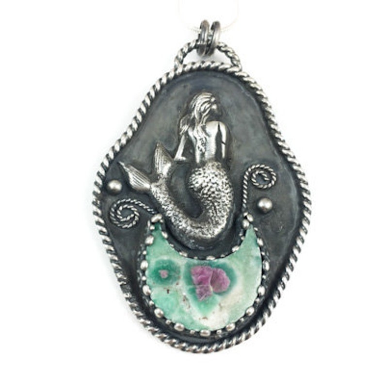 Mermaid Pendant / Silver Mermaid With Ruby in Fuschite - Etsy