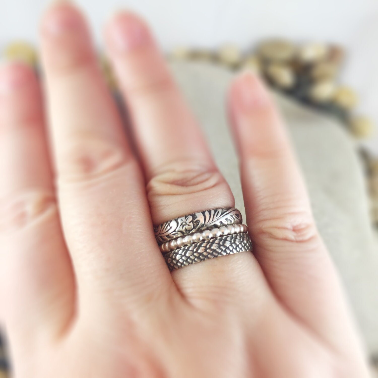 Snake Skin Stacking Ring / Dragon Scale Ring / Serpent - Etsy