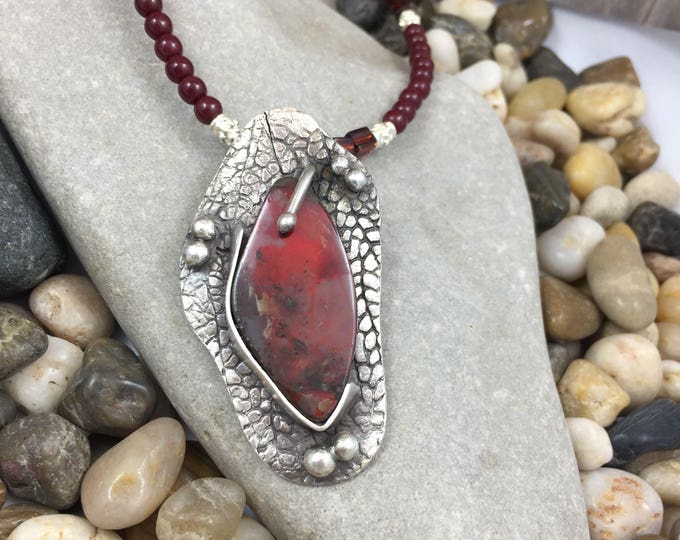 Red Ammolite and Fine Silver Textured Pendant Metal Clay - Etsy