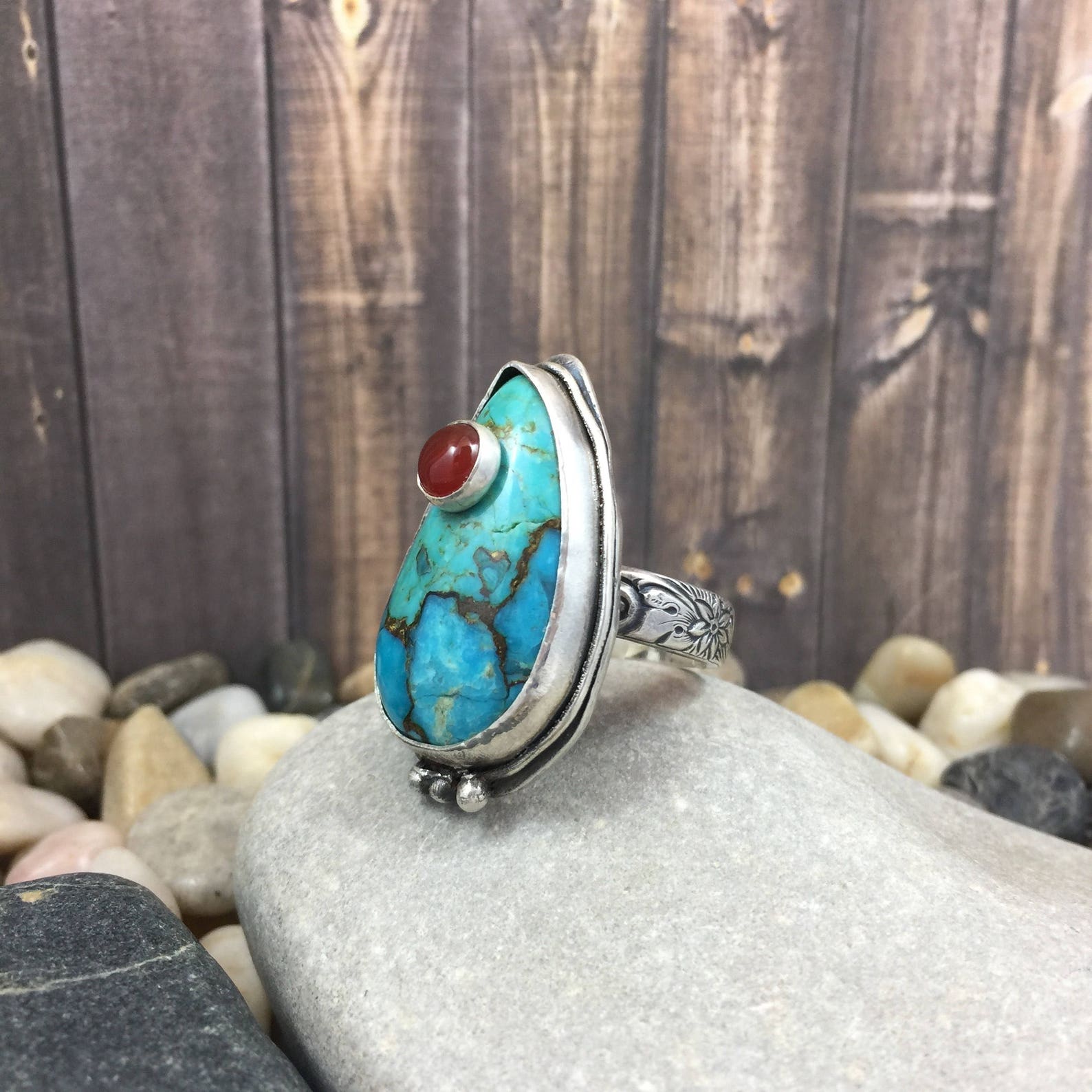 Stone on Stone Ring Real Turquoise Ring Turquoise Carnelian - Etsy