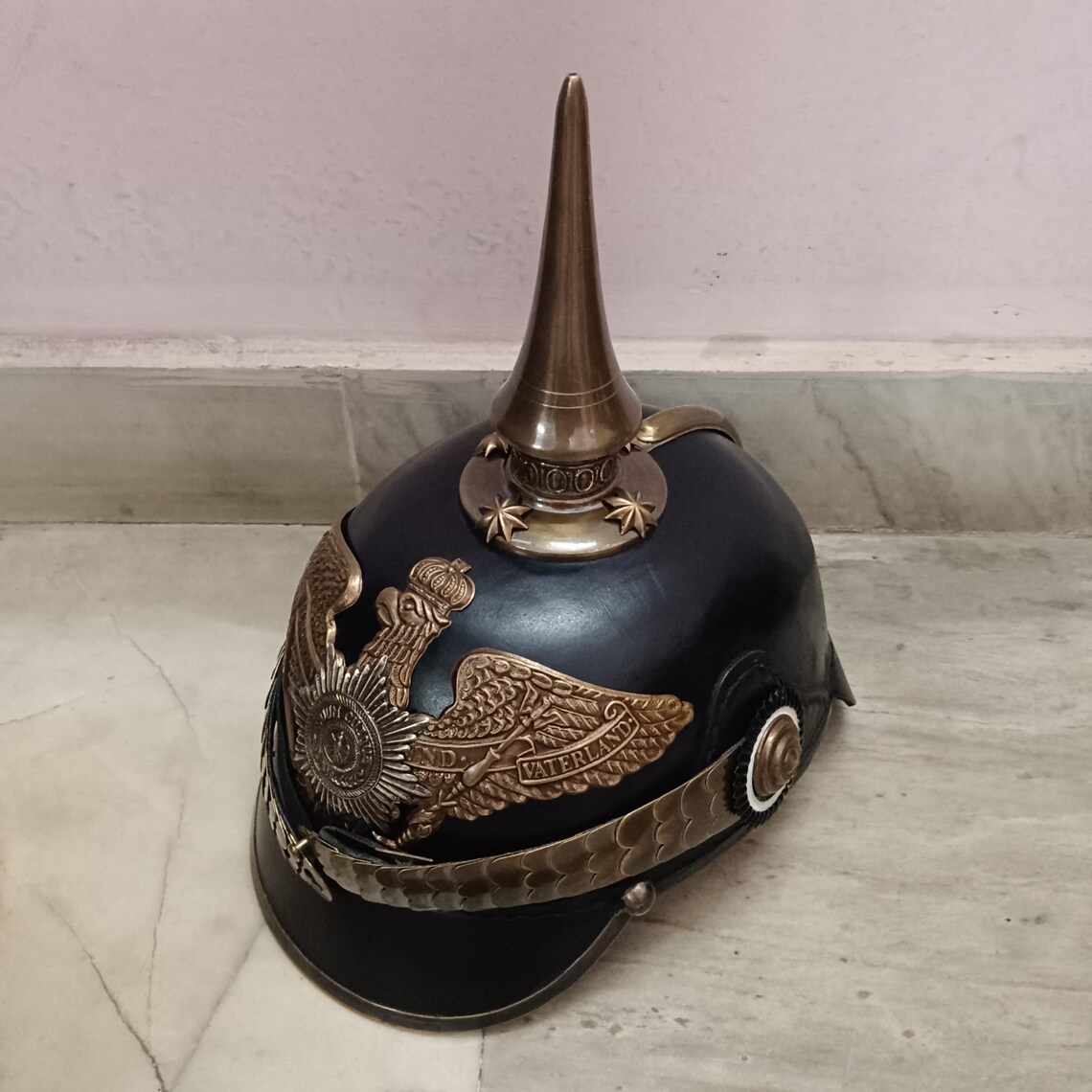 Handmade German Imperial Pickelhaube Helmet: Wearable Leather Officer ...