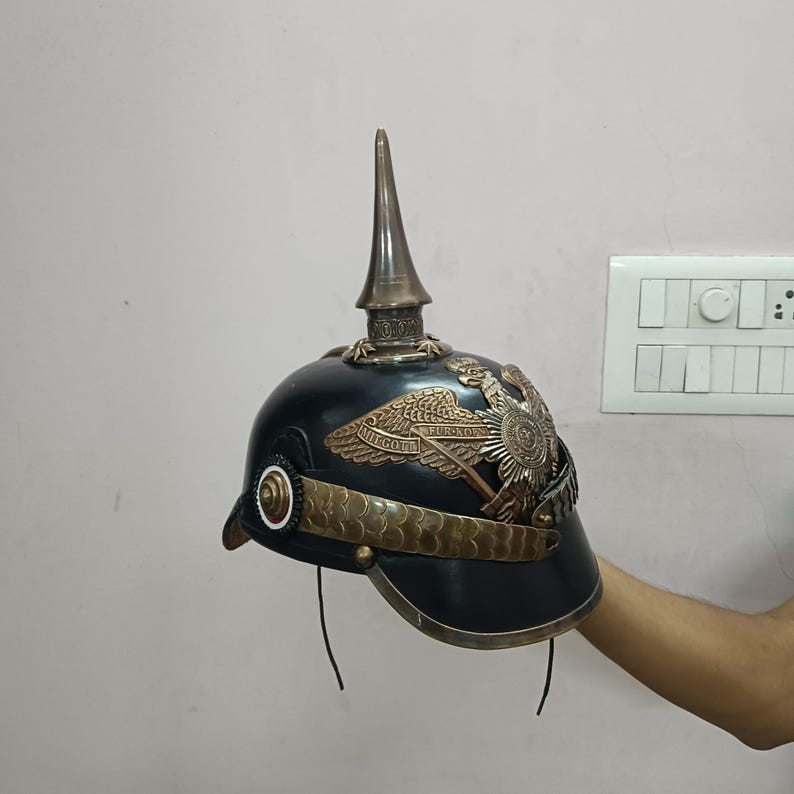 Handmade German Imperial Pickelhaube Helmet: Wearable Leather Officer ...