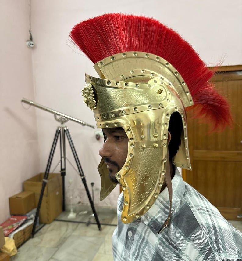 Roman Centurion Helmet Replica – Shiny Brass Finish With Red Plume - Etsy