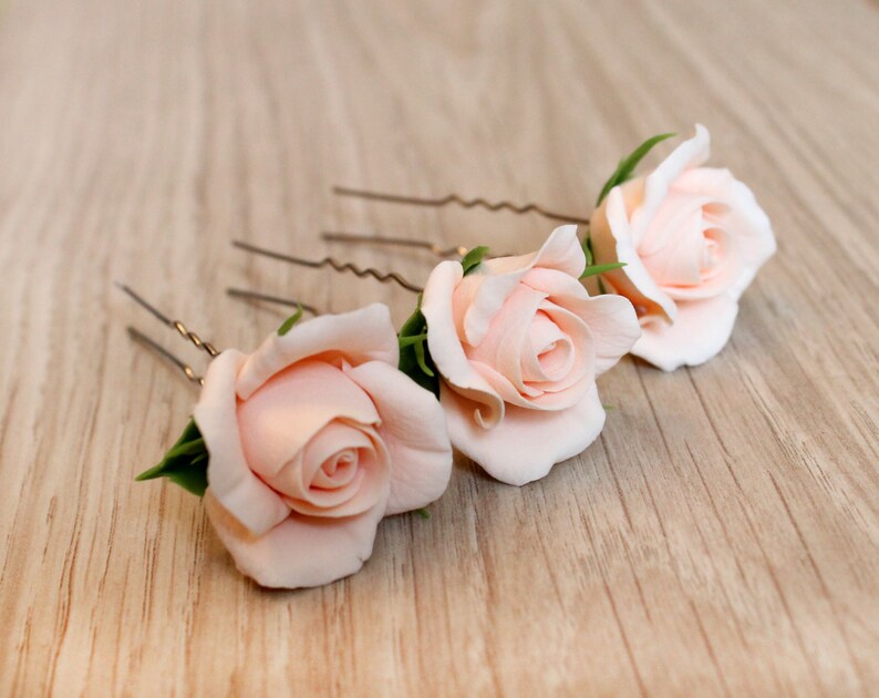 Set of 3 Hair Pins With Peachy Roses Rose Hairpin Bridal | Etsy