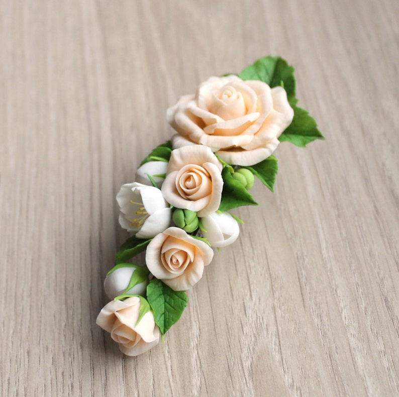 Rose barrette flower floral barrette bridal barrette | Etsy