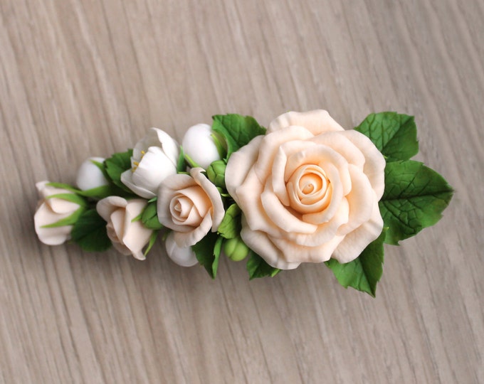 Rose Barrette Flower Floral Barrette Bridal Barrette - Etsy