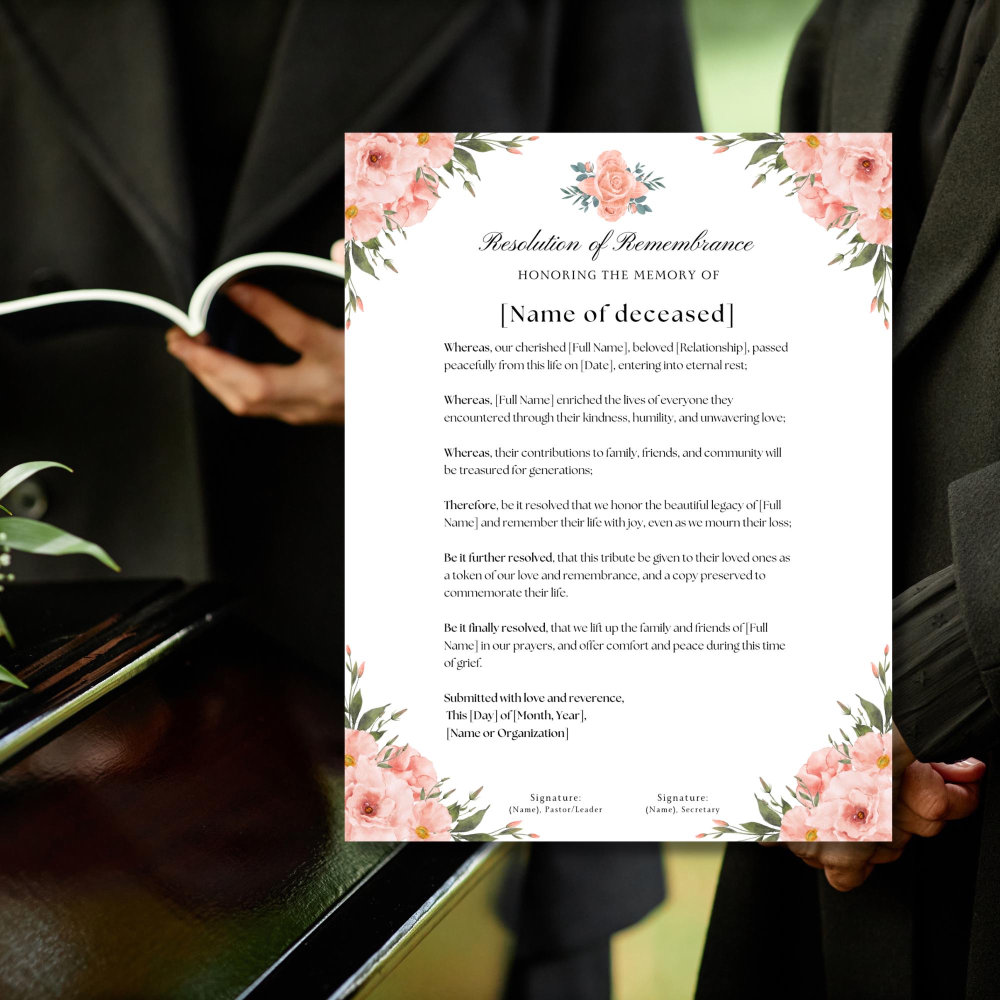 Editable Funeral Resolution Letter Template, Memorial Tribute (canva ...