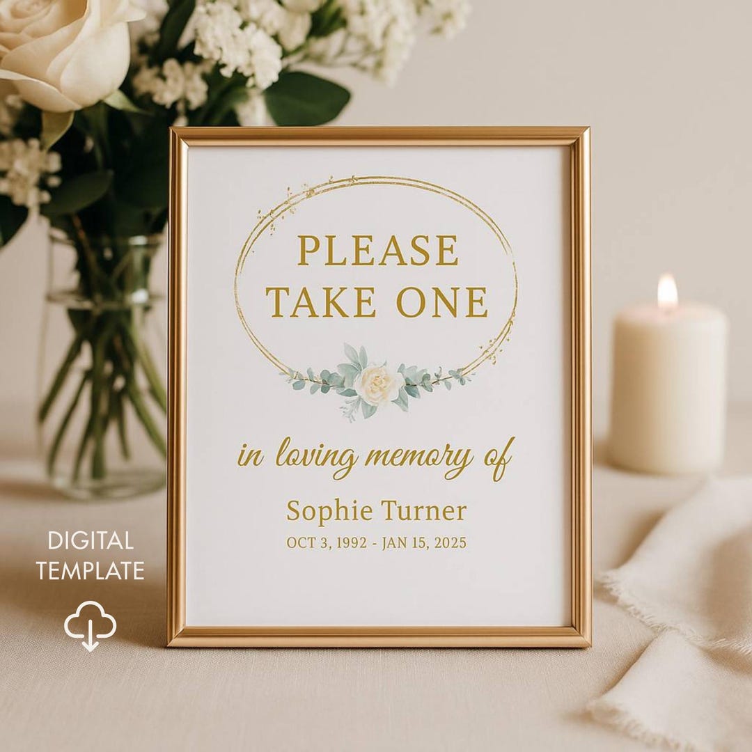 Elegant Floral Funeral Sign: Memorial Table Decor (8x10, Instant ...