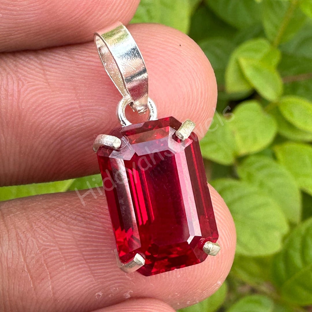 15 Ct Emerald Cut Red Ruby Silver Pendant – Handmade Jewelry Gift - Etsy