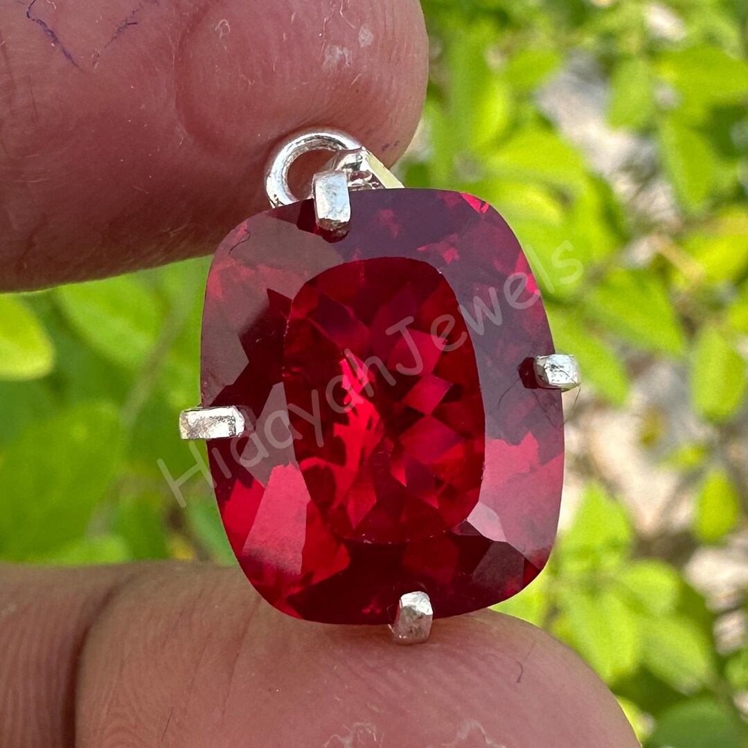 15 Ct Natural Red Ruby Silver Pendant – 925 Sterling Silver Cushion Cut ...