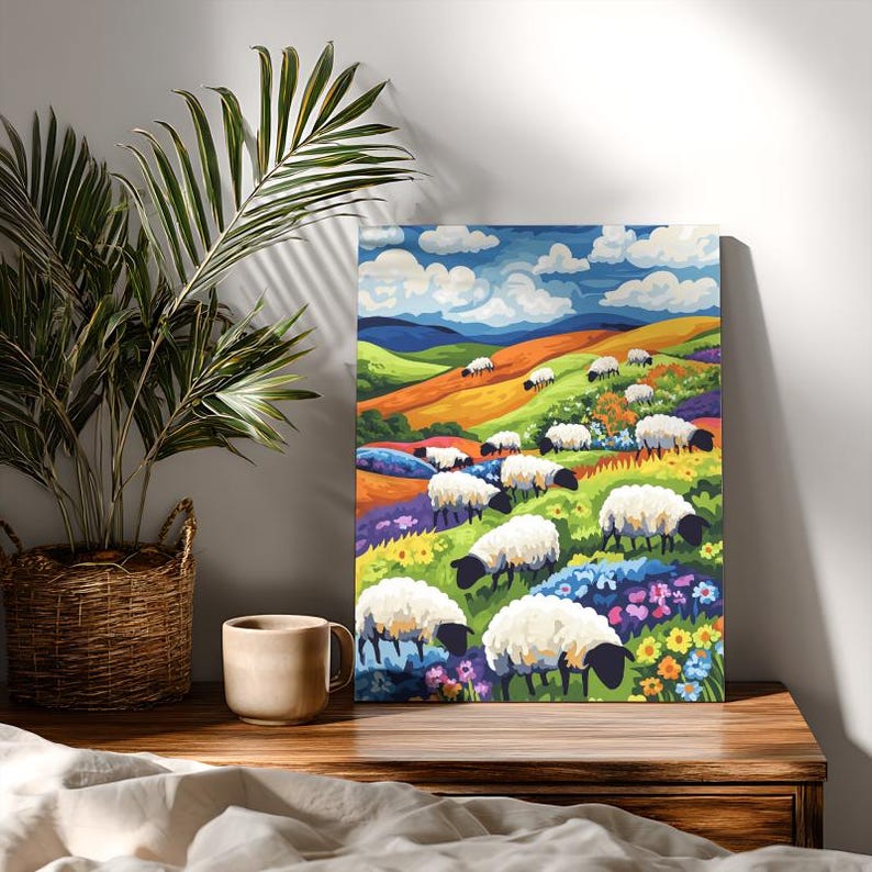 Colorful Sheep Paint by Numbers Kit, Sheep DIY Acrylic Painting on ...