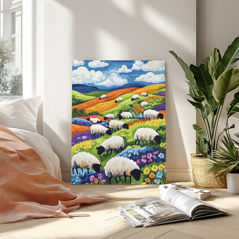Colorful Sheep Paint by Numbers Kit, Sheep DIY Acrylic Painting on ...