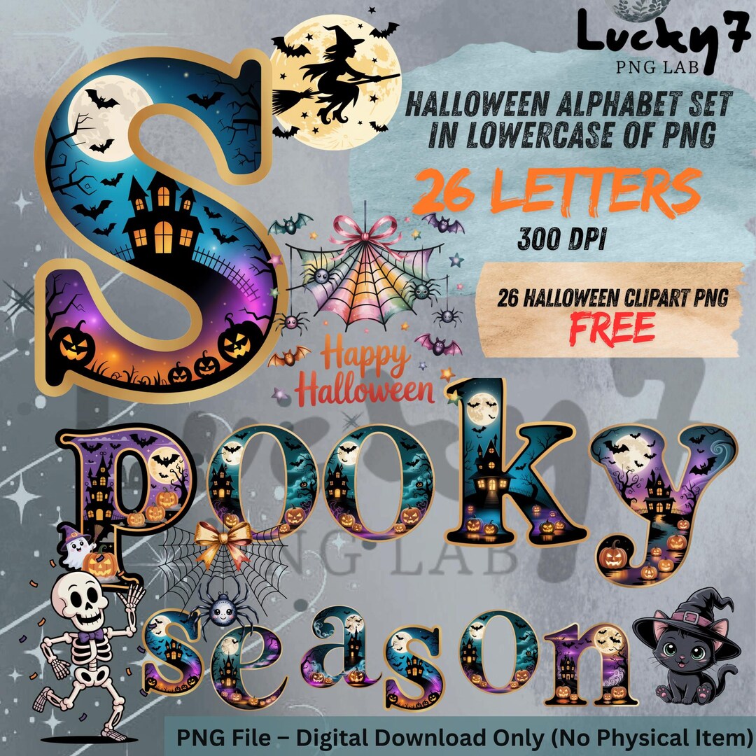 Halloween Alphabet PNG Bundle A-z Letters & FREE Halloween Clipart ...