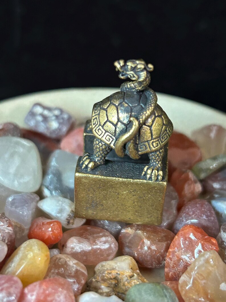 Aisa Ancient Copper Dragon Turtle Seal Statue,brass Dynasty Palace Lion ...