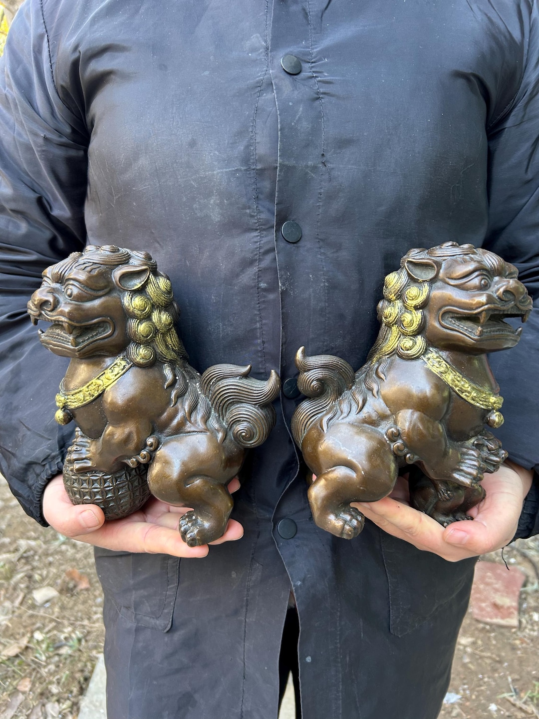 A Pair Asian Copper Evil Fu Foo Dog Lion Statue, Old Antiques Brass Fu ...