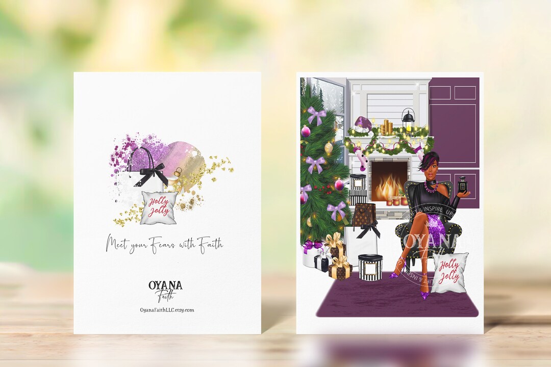 Christmas Card, African American, Afro Art, Black Woman Cards, Black ...