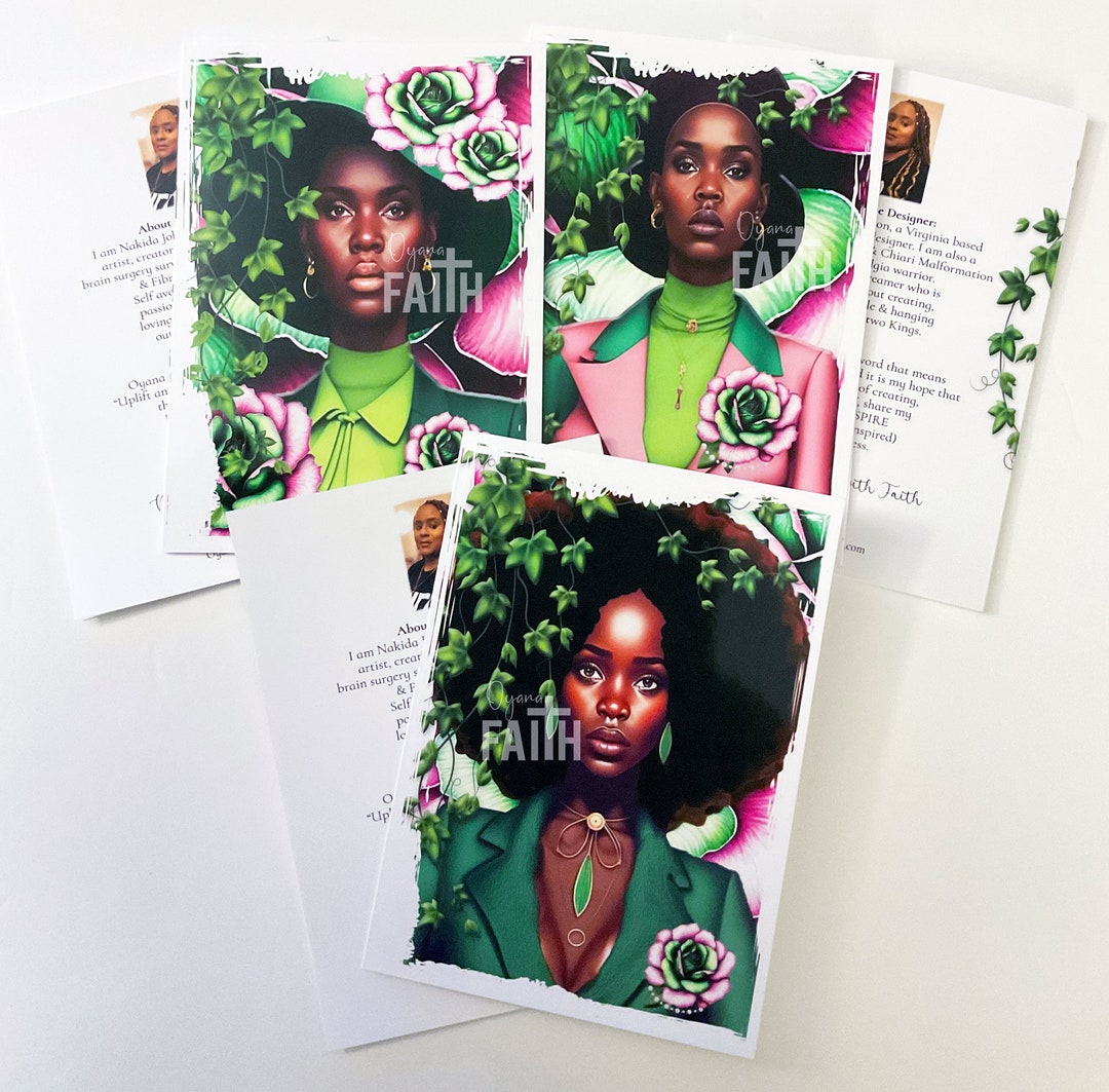 Sorority Cards, Pink & Green Notecards, Black Women Cards, Handmade ...