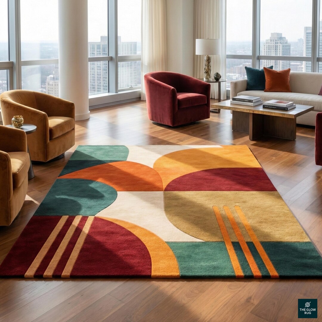 Hand Tufted Wool Rug, Mid Century Modern Geometric Carpet - Etsy