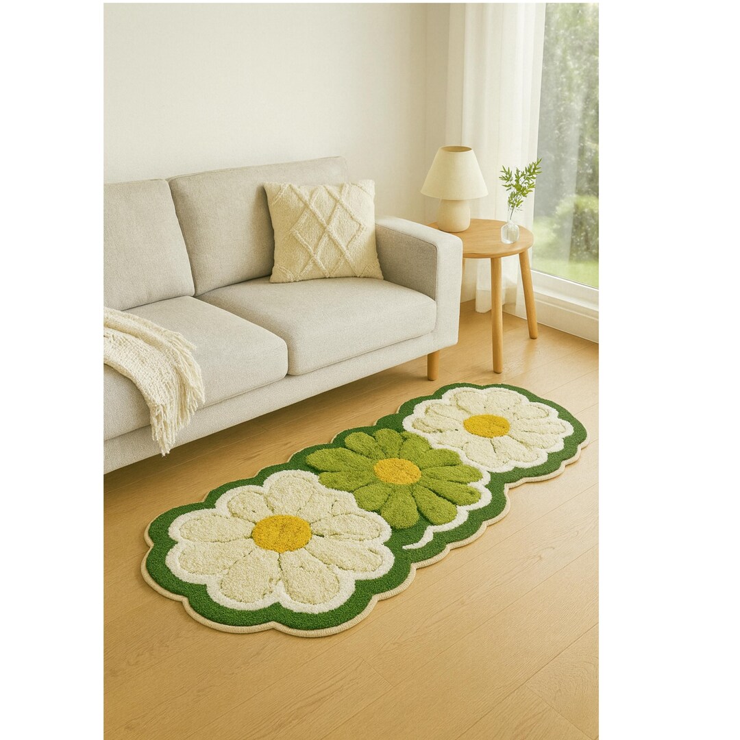 Handmade Wool Daisy Flower Rug: Cottagecore Floral Runner - Etsy