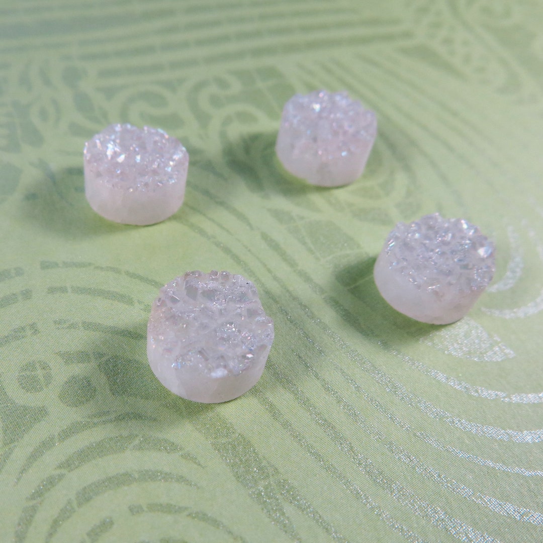 Quartz Coin Beads Sparkling AB Coated Round White Crystal Druzy, 1 ...