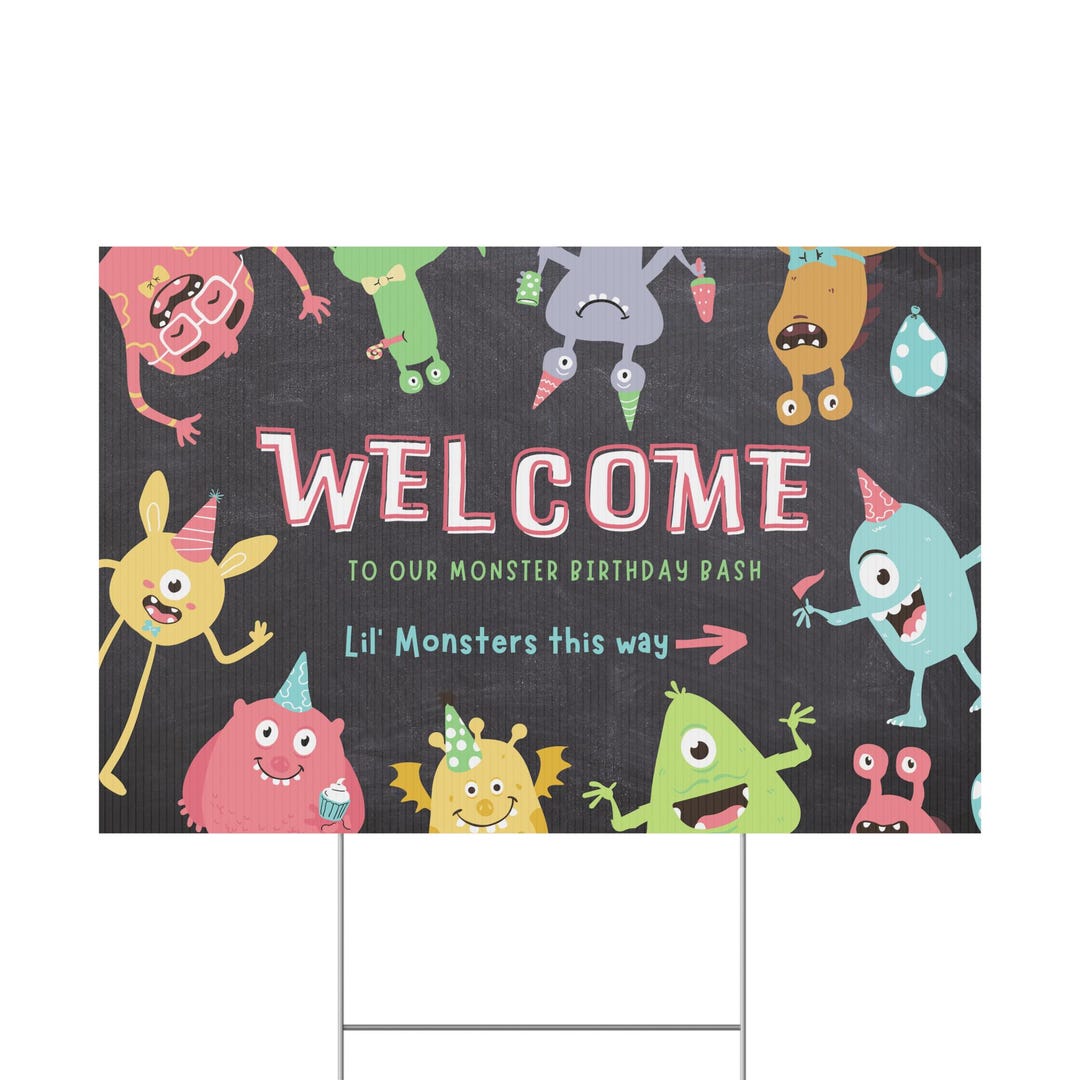 Colorful Monster Birthday Yard Sign, Kids Party Decor, Fun Outdoor Sign ...