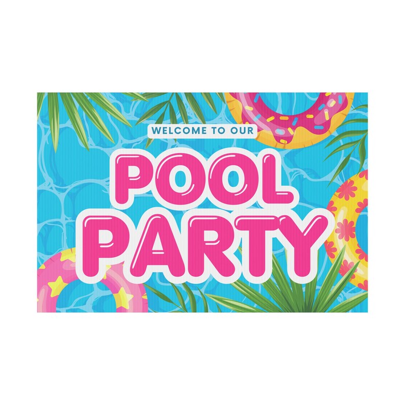 Inflatable Pool Party Sign, Bright Tropical Yard Decoration for Summer ...