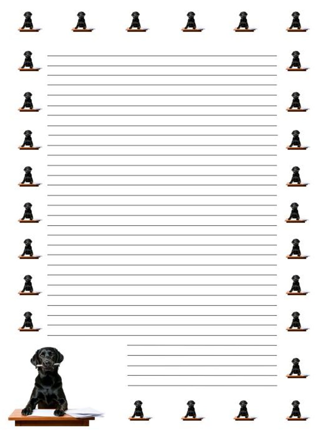 Cute Black Lab Printable Writing Paper - Digital Download PDF - Lined ...