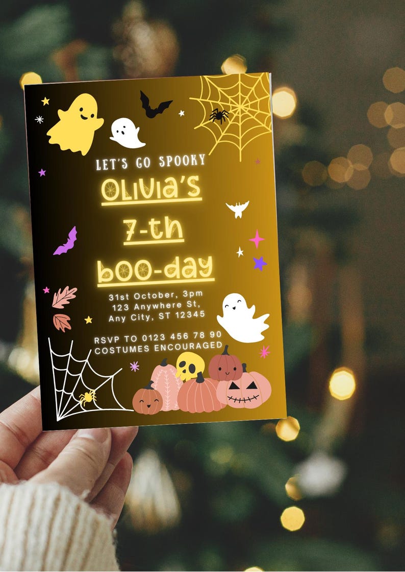 Cute Ghost Halloween Birthday Invitation, Editable Bow Halloween Party ...