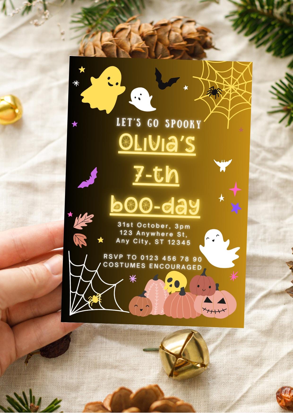 Cute Ghost Halloween Birthday Invitation, Editable Bow Halloween Party ...
