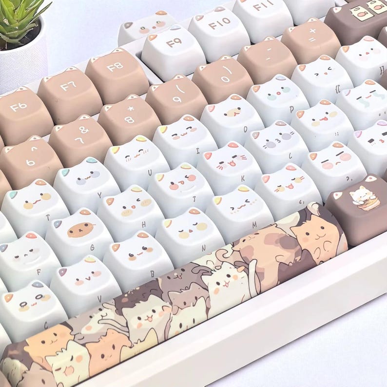 Cute Cat Keycaps for Mechanical Keyboard – MAO Profile PBT Key Cap Set ...
