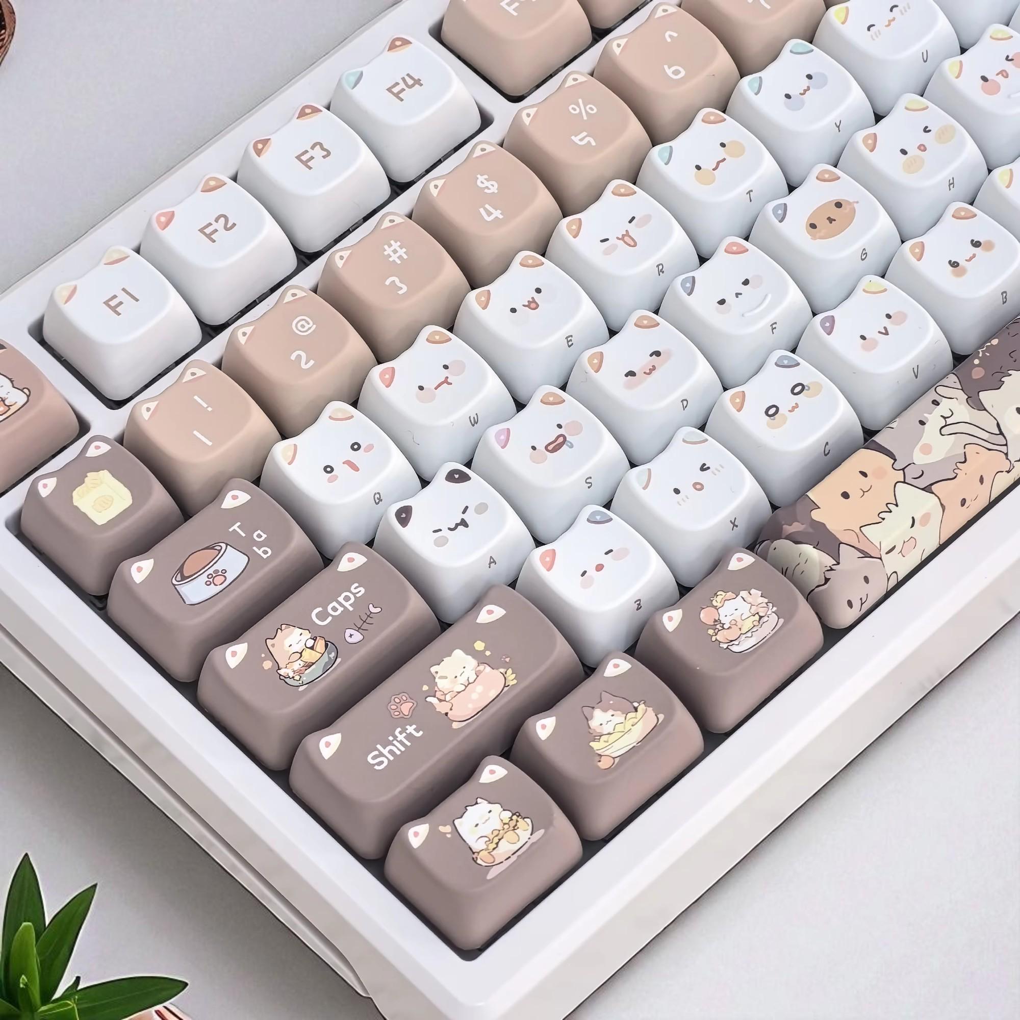 Cute Cat Keycaps for Mechanical Keyboard – MAO Profile PBT Key Cap Set ...