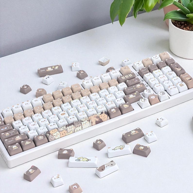 Cute Cat Keycaps for Mechanical Keyboard – MAO Profile PBT Key Cap Set ...