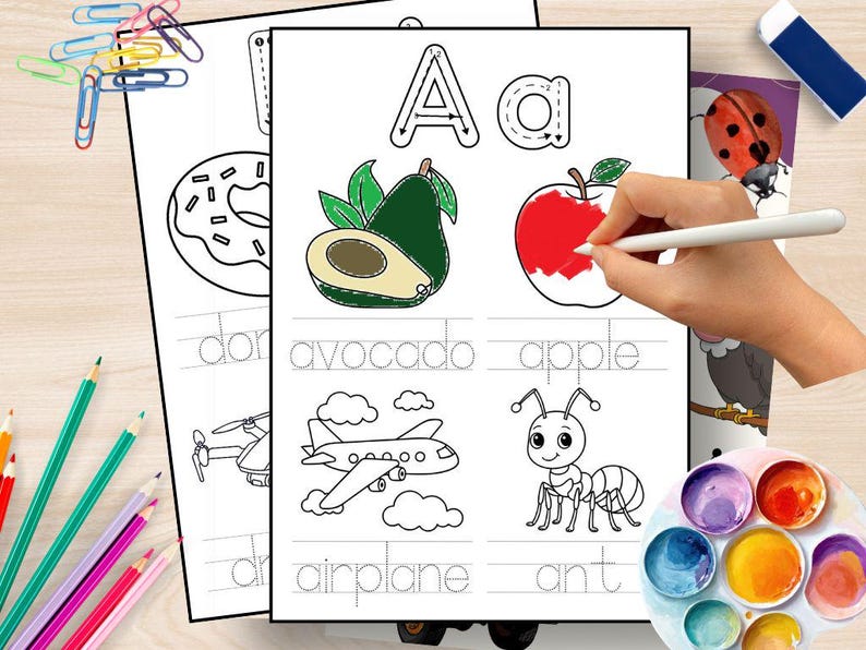 Kids ABC Coloring Pages: A-Z Alphabet Tracing Worksheets (digital ...