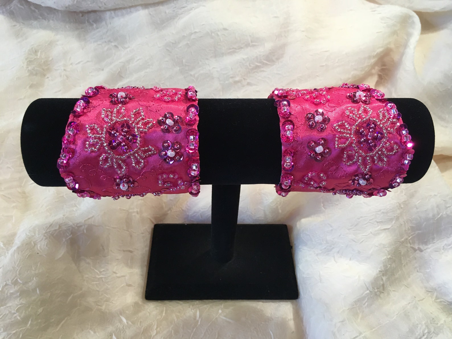 Pink Beaded Wrist Cuffs - Etsy