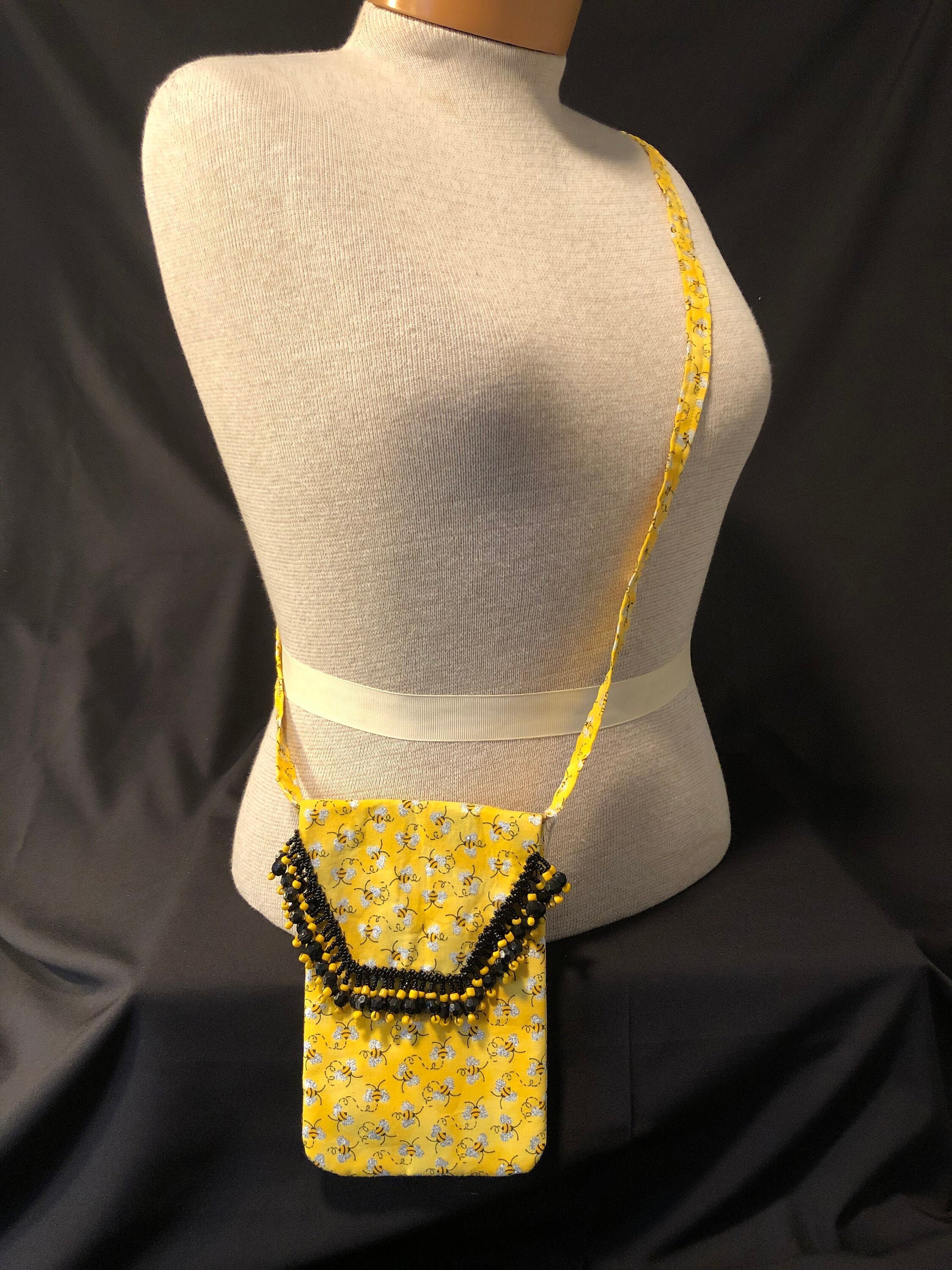 Beaded Yellow Bee Fabric Crossbody Bag - Etsy UK