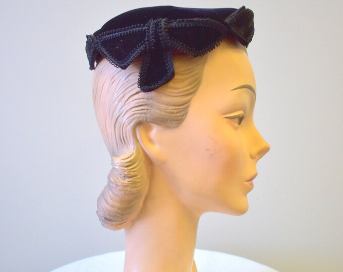 1950s Montaldos Black Velvet Hat With Gimp Trim - Etsy